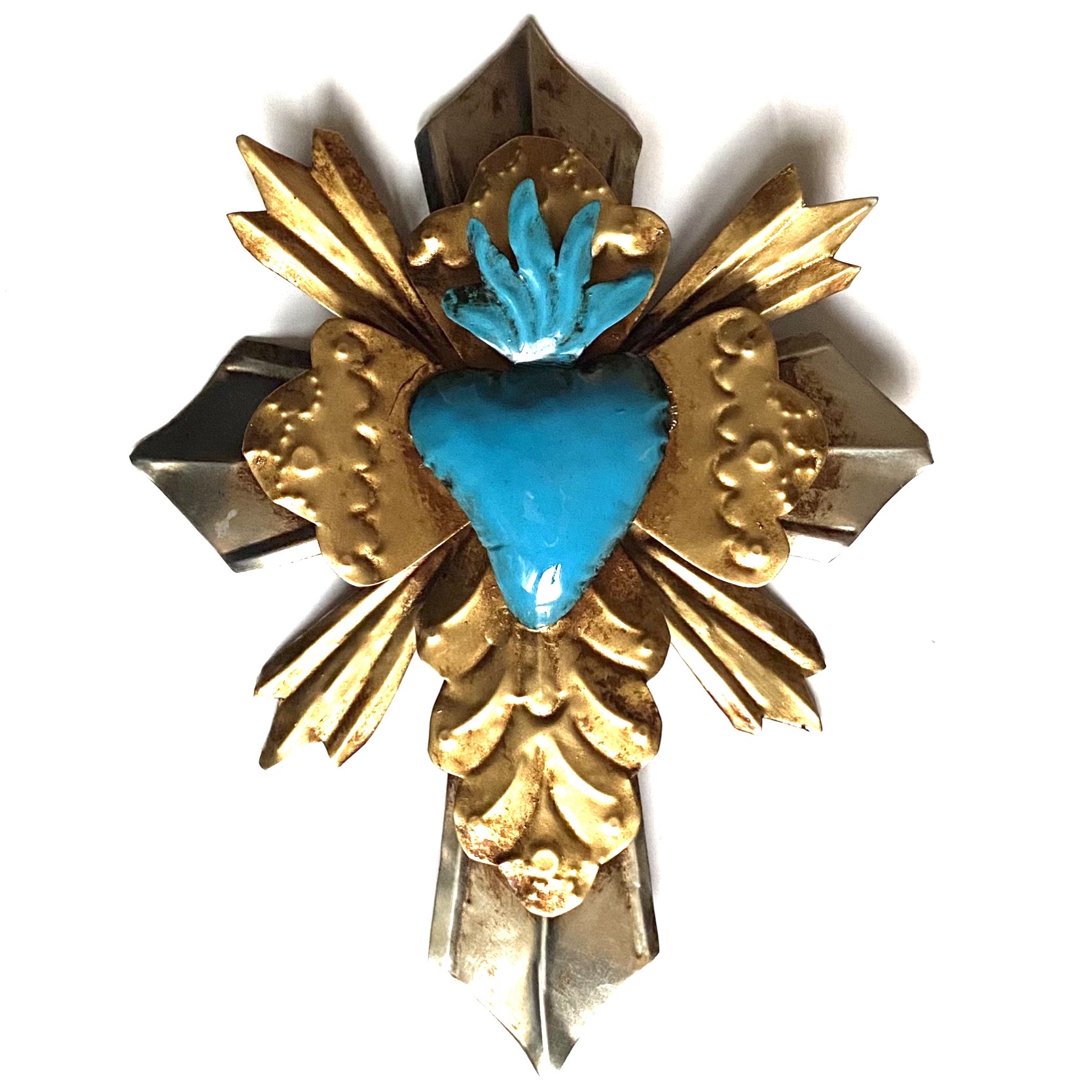 Cruz con Corazon y Destellos Medium in Metallo – ArteFashion Mexico